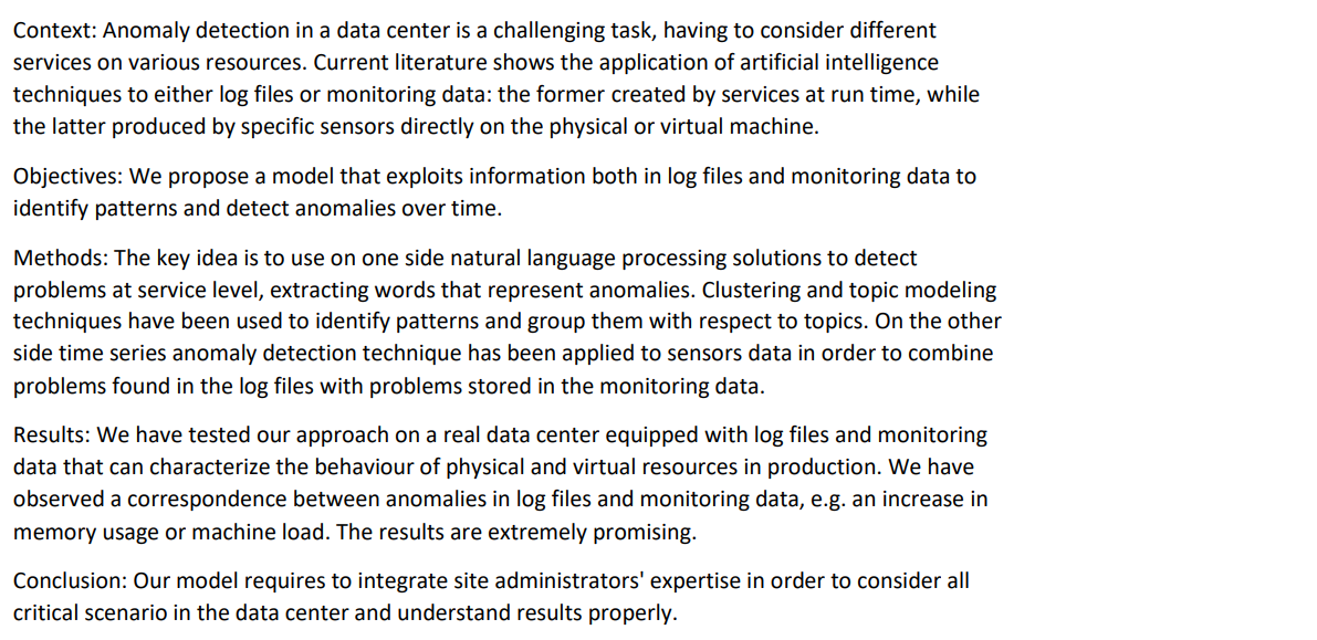 Combining Log Files and Monitoring Data to Detect Anomaly Patterns in a Data Center[v1 ...